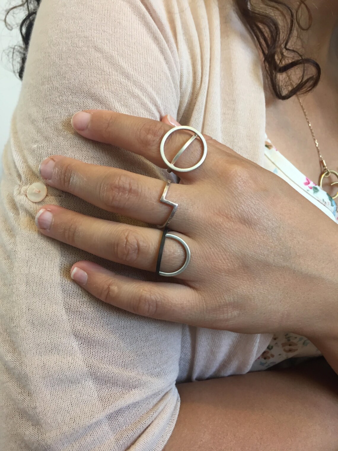 Sterling Silver Ring Geometric Geometric Ring Circle Ring - Etsy Israel