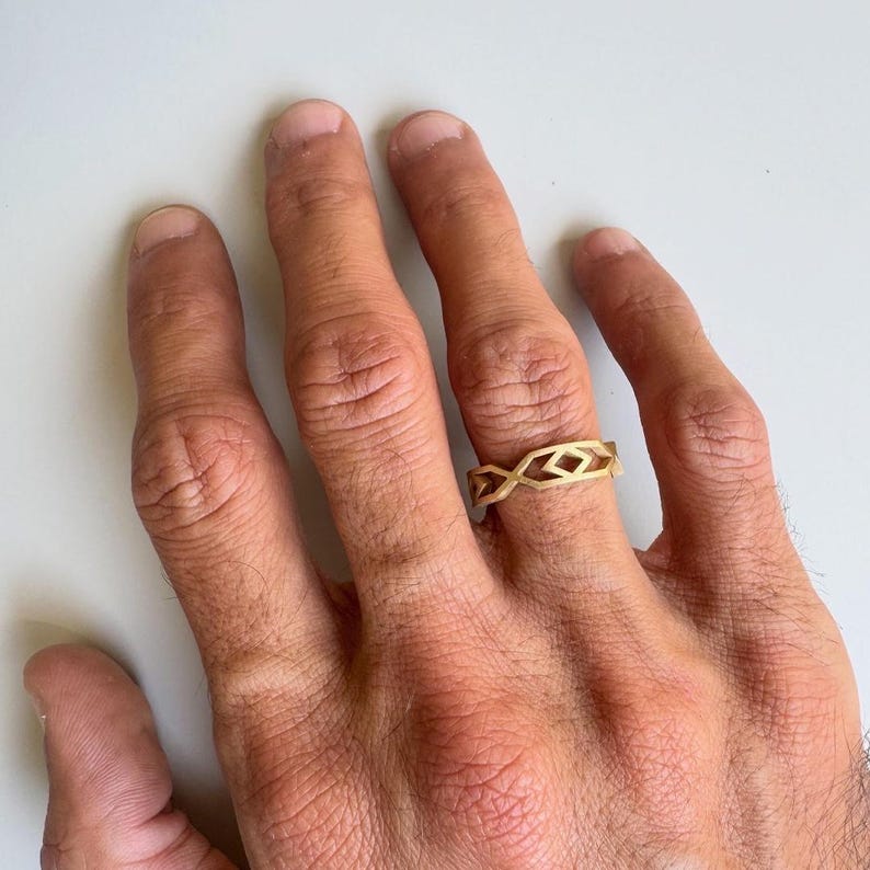 14k Solid Gold Lucky Ring With Geometric Shapes and Matte Finish - Etsy