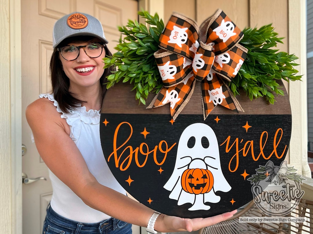 Halloween Front Door Decor Halloween Wreath Boo Y'all Ghost Halloween ...