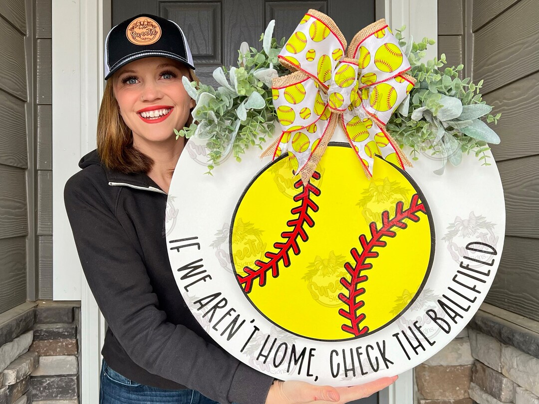 Front Door Decor | Welcome Sign | Softball | Summer Wreath | Softball ...