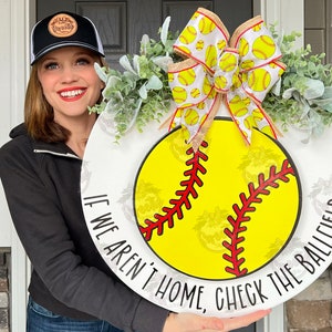 Front Door Decor | Welcome Sign | Softball | Summer Wreath | Softball ...