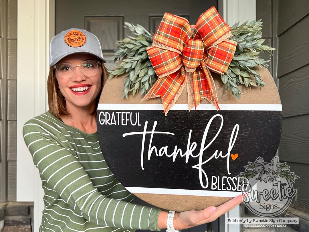Fall Front Door Decor | Grateful Thankful Blessed | Fall Wreath | Fall ...