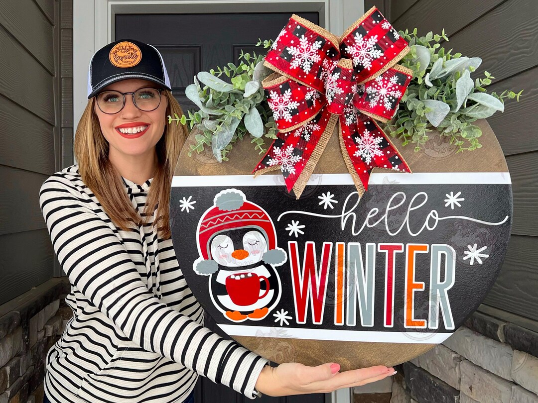 Winter Front Door Decor | Hello Winter | Snowflake | Winter Door Hanger ...