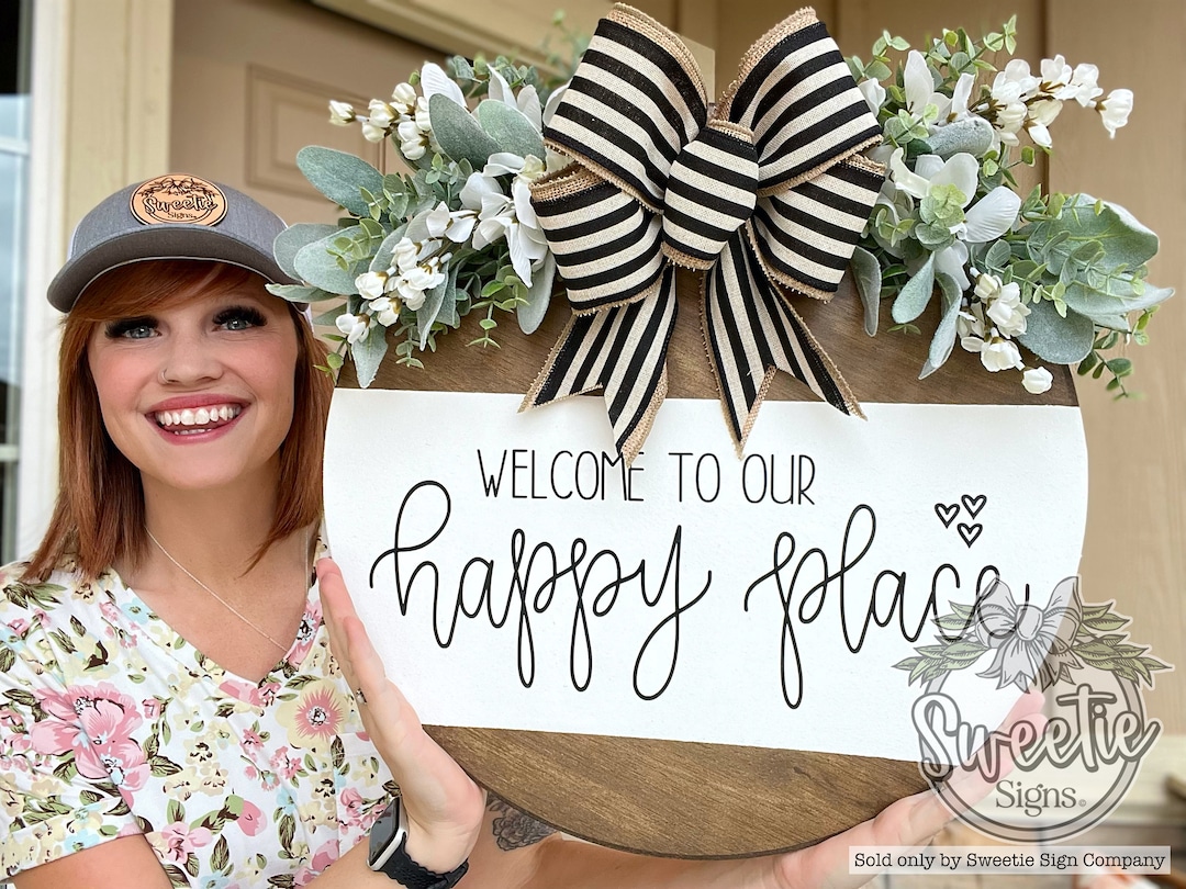Front Door Decor | Welcome to Our Happy Place | Year Round Wreath ...