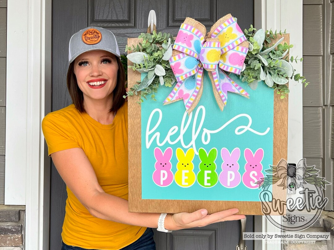 Happy Easter Front Door Decor | Easter Welcome Sign | Hello Peeps ...