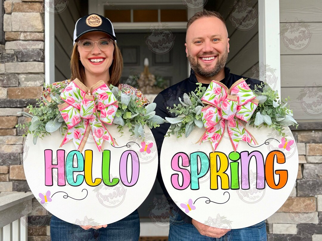Double Door Front Door Decor | Hello Spring | Spring Double Door Signs ...