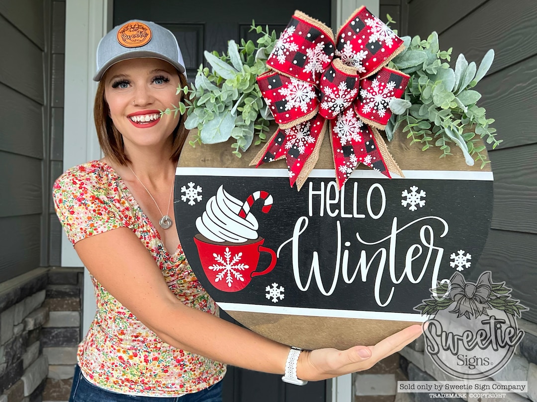 Winter Front Door Decor | Hello Winter | Snowflake | Winter Door Hanger ...