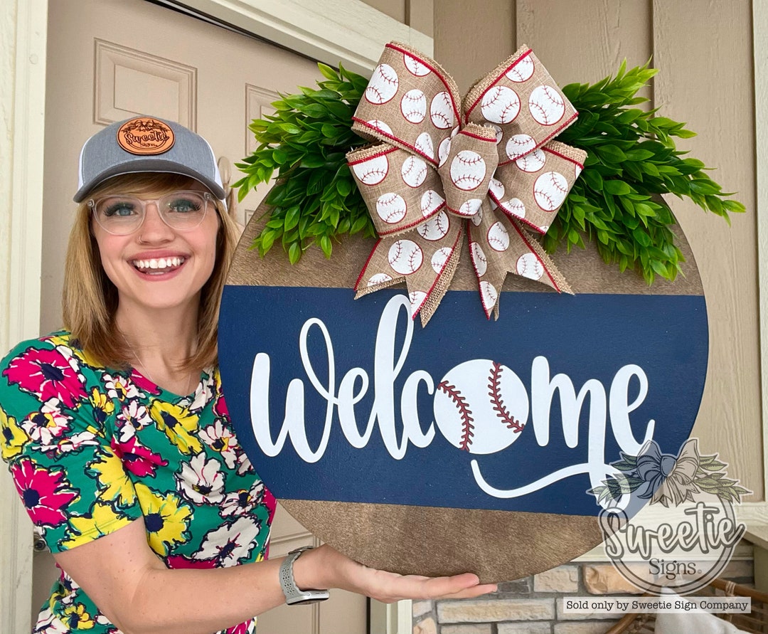 Front Door Decor | Welcome Sign | Baseball | Summer Wreath | Baseball ...