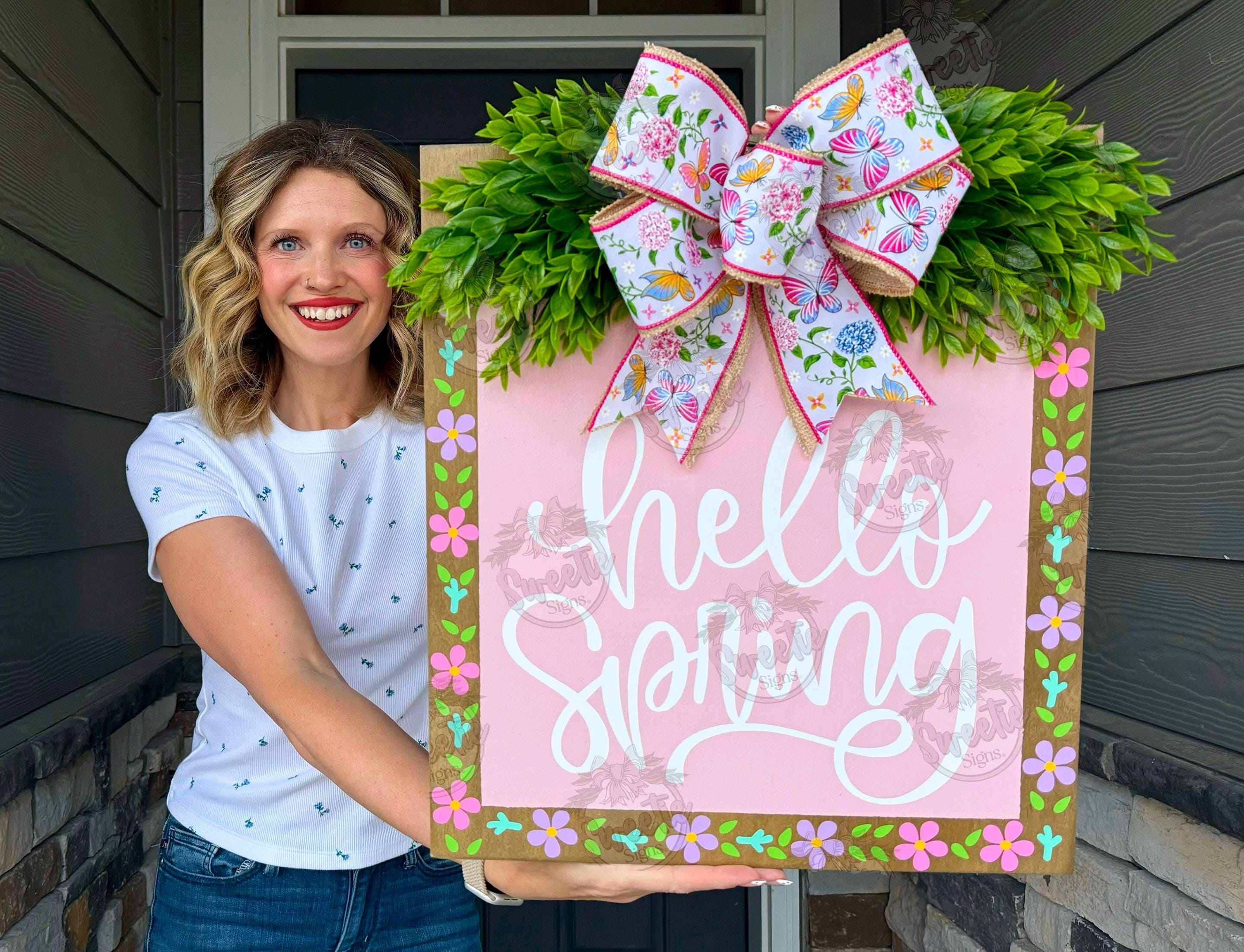 Spring Front Door Decor | Hello Spring | Spring Wreath | Spring Front ...