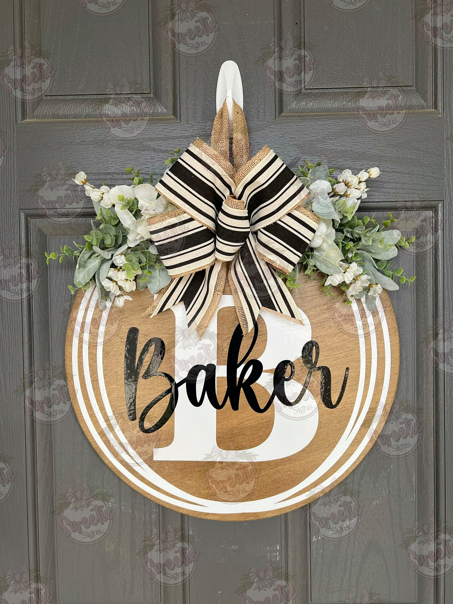 Front Door Decor Last Name Initial Front Door Wreath Personalized Door ...