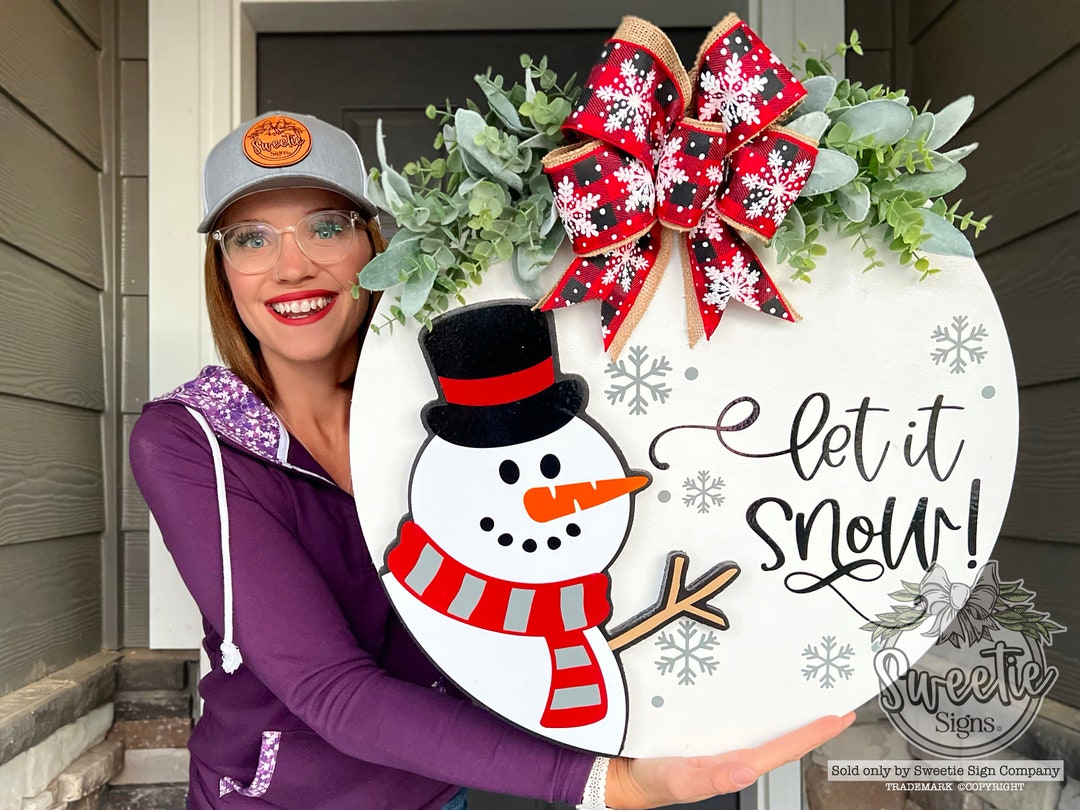 Winter Front Door Decor Let It Snow Snowman Front Door Wreath Winter ...