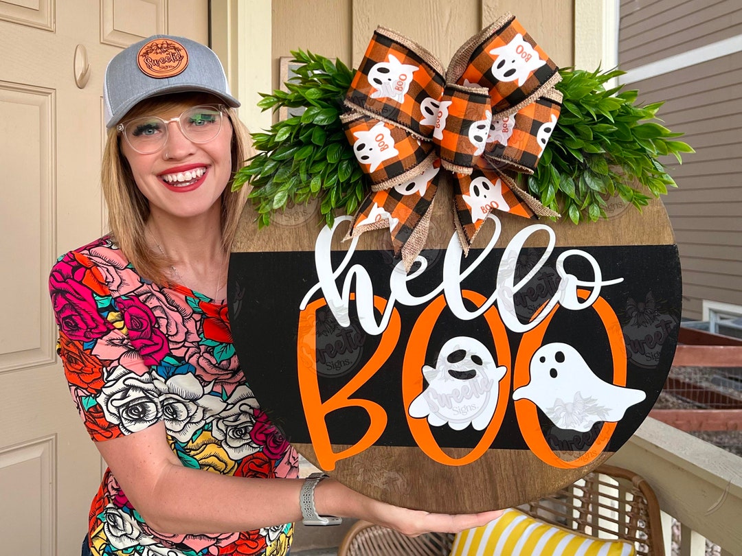 Halloween Front Door Decor | Hello Boo | Halloween Wreath | Ghost ...