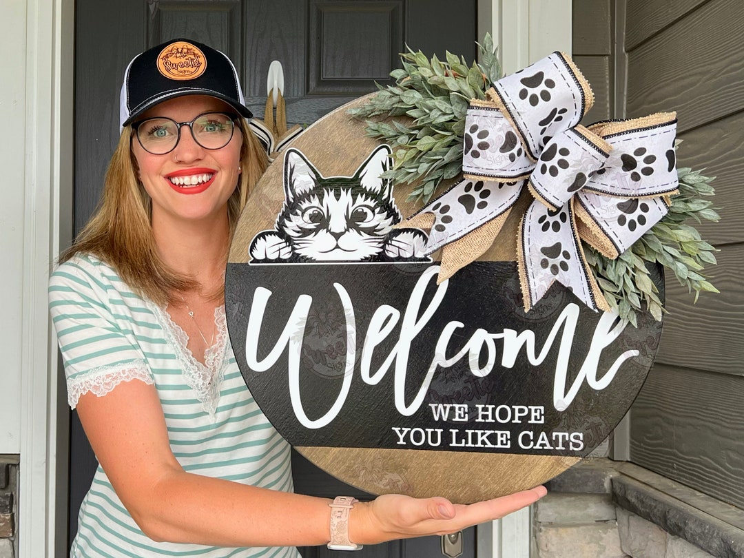 Cat Front Door Hanger | Welcome Door Hanger | Cat Sign | Cat Door ...