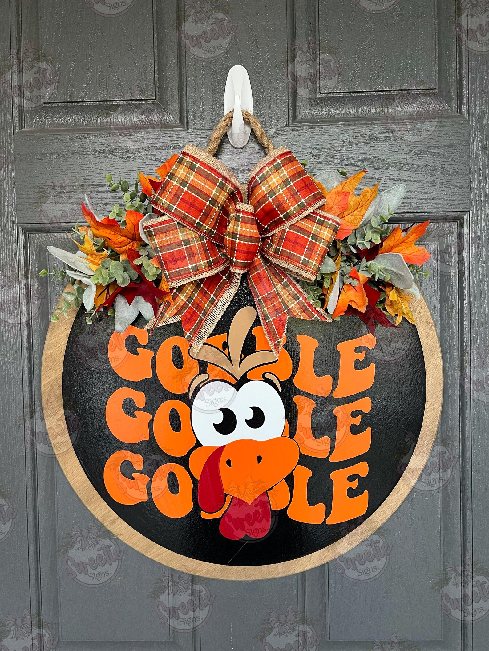 Thanksgiving Front Door Decor | Gobble | Turkey Front Door Wreath ...