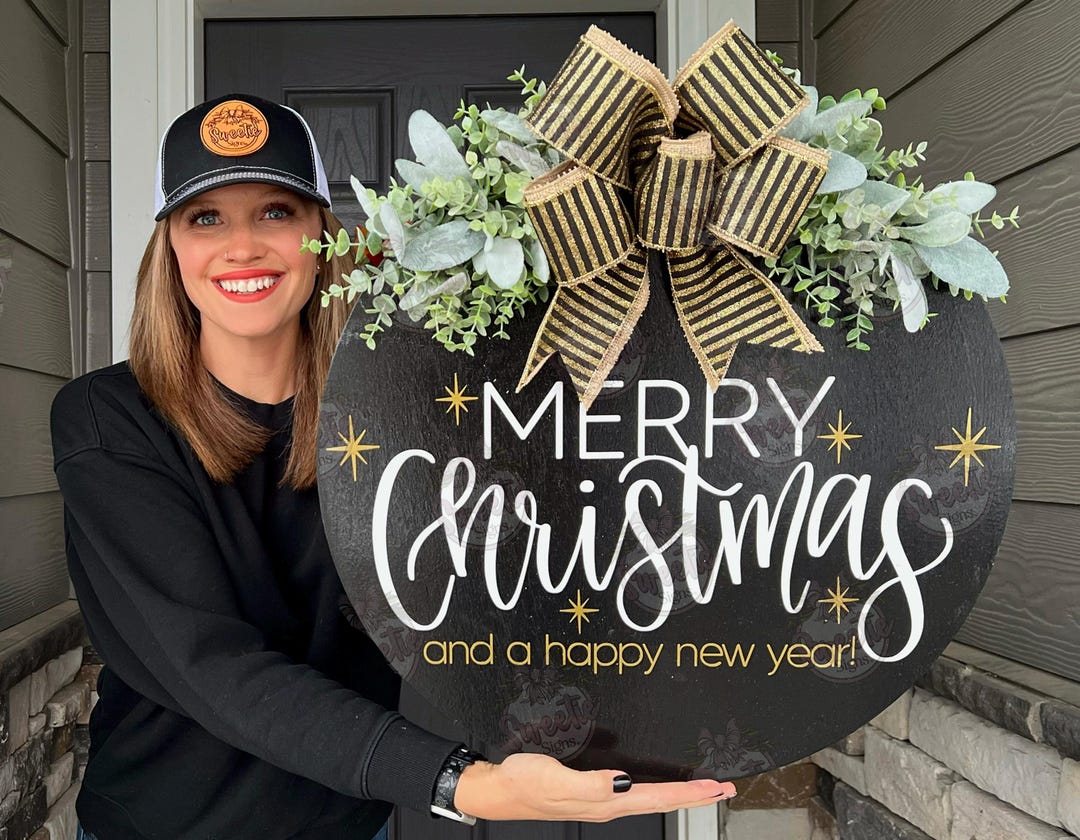 New Year Front Door Decor | Merry Christmas and Happy New Year | New ...