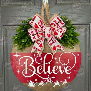 Christmas Front Door Decor Merry Christmas Believe Christmas Wreath ...