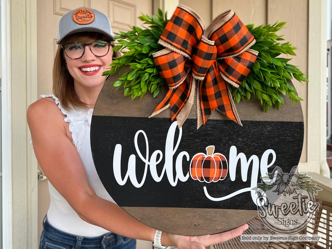 Fall Front Door Decor | Fall Door Hanger | Fall Welcome Sign | Pumpkin ...