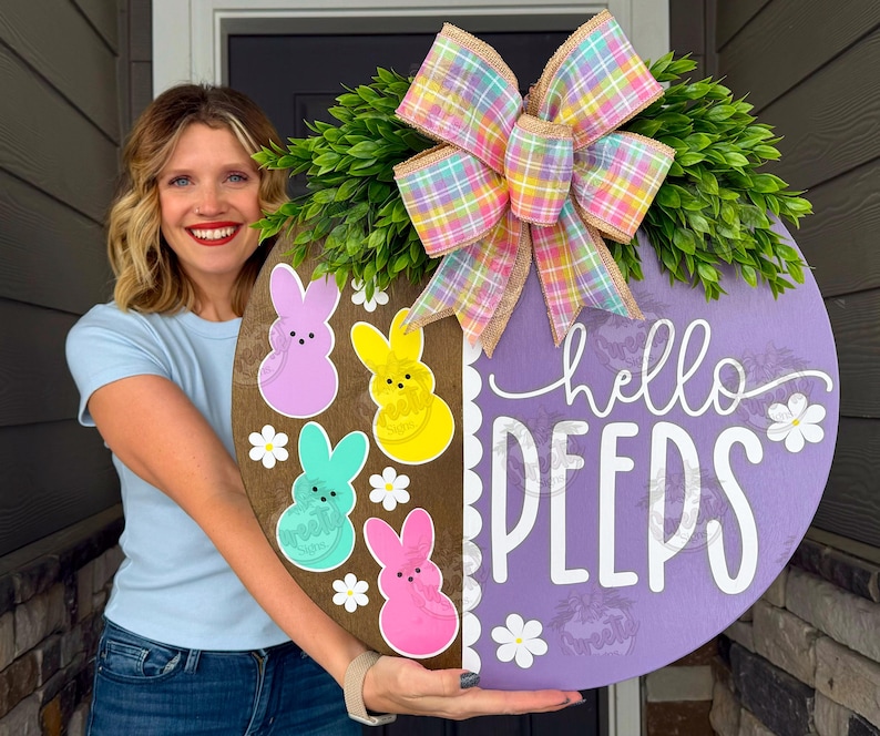Easter Door Hanger | Easter Wreath | Hello Peeps | Easter Front Door ...