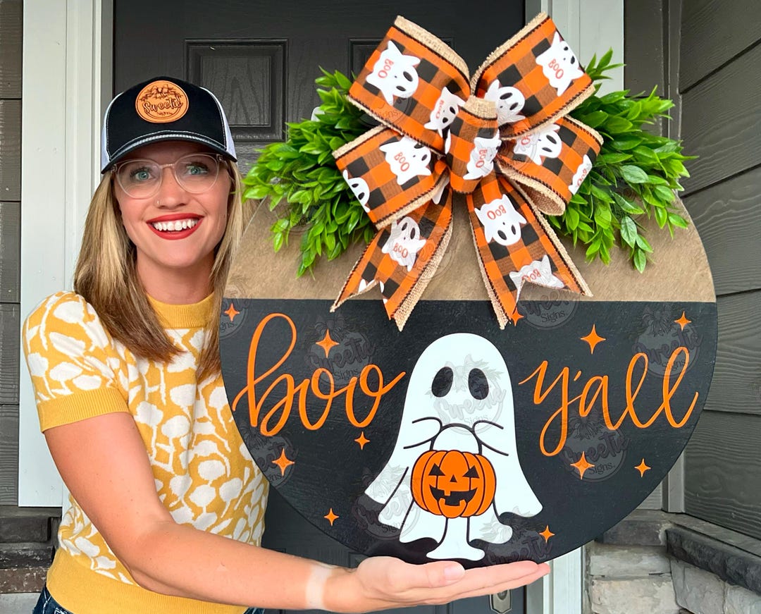 Halloween Front Door Decor | Halloween Wreath | Boo Y'all | Ghost ...