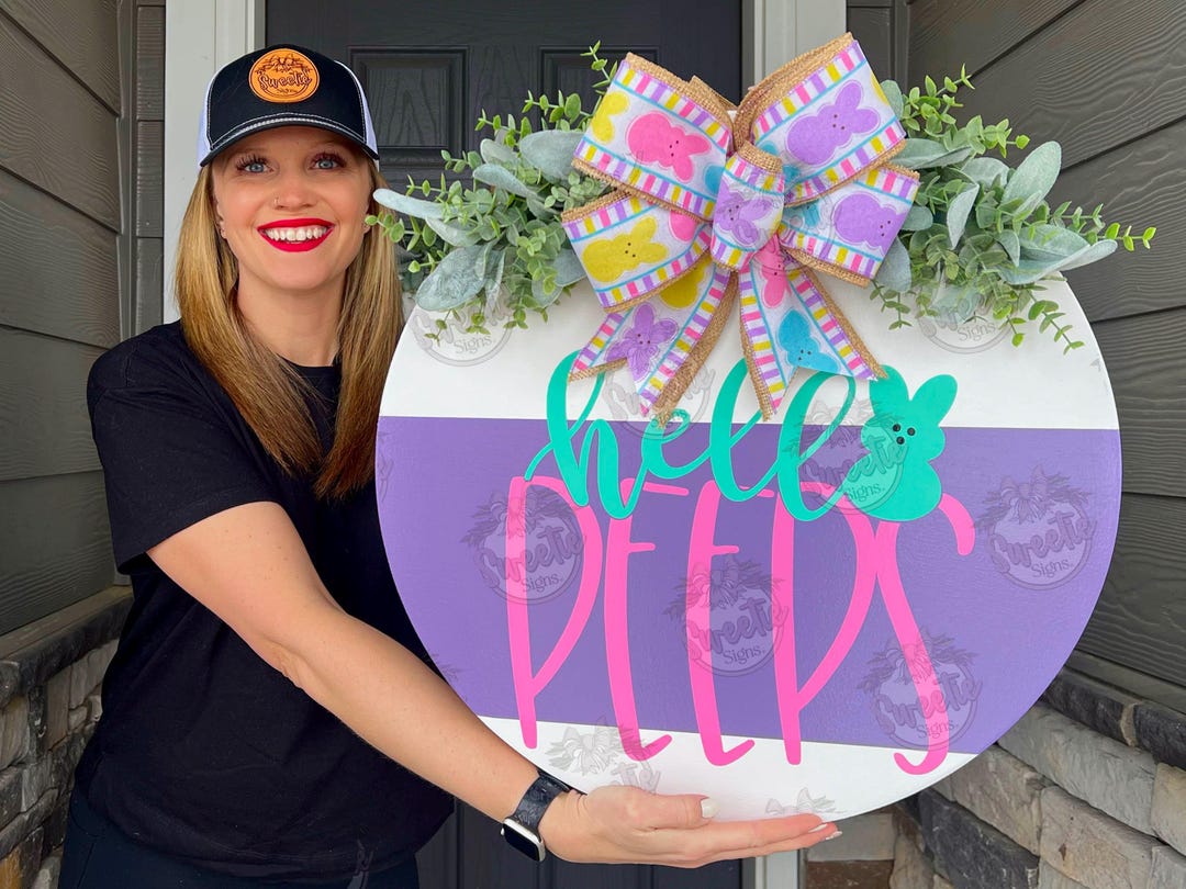 Happy Easter Front Door Decor | Easter Welcome Sign | Hello Peeps ...