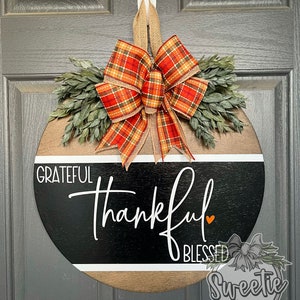 Fall Front Door Decor | Grateful Thankful Blessed | Fall Wreath | Fall ...