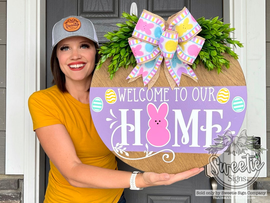 Happy Easter Front Door Decor | Easter Welcome Sign | Peeps | Easter ...