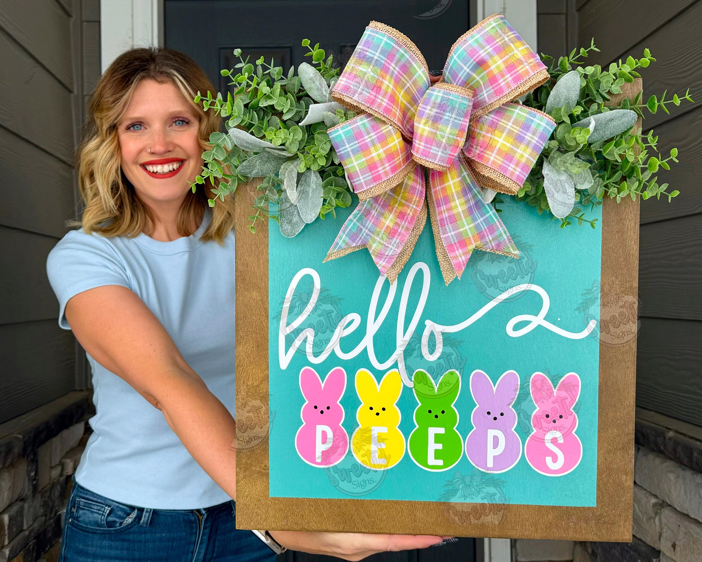 Easter Door Hanger | Easter Wreath | Hello Peeps | Easter Front Door ...