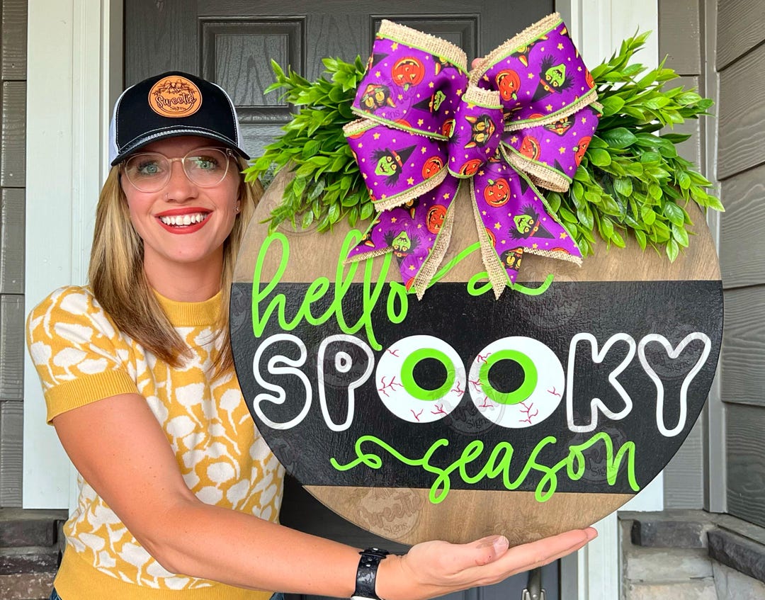 Halloween Front Door Decor | Hello Spooky Season | Halloween Wreath ...