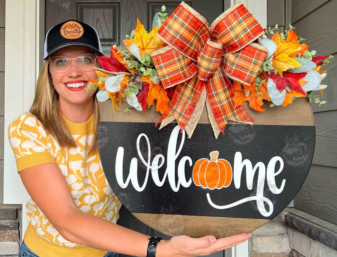 Fall Front Door Decor | Fall Door Hanger | Fall Welcome Sign | Pumpkin ...
