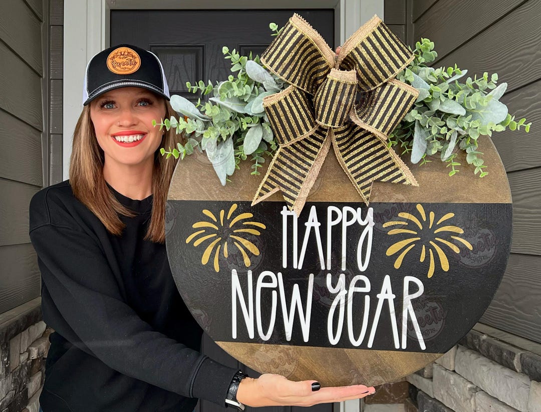 New Year Front Door Decor | Happy New Year Sign | Fireworks | New Year ...