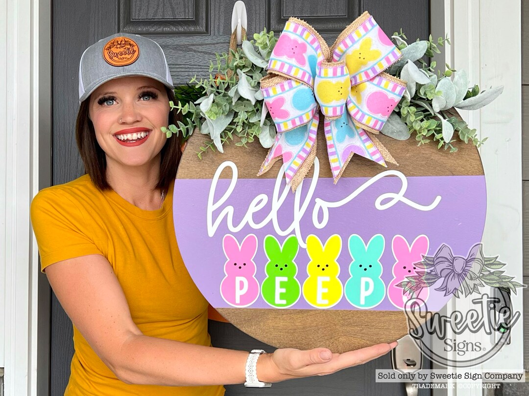 Happy Easter Front Door Decor | Easter Welcome Sign | Hello Peeps ...