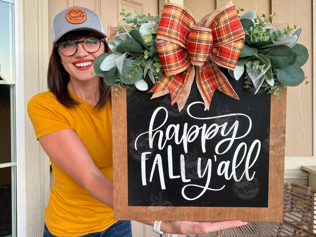 Fall Front Door Decor | Happy Fall Y'all | Fall Front Door Sign | Fall ...