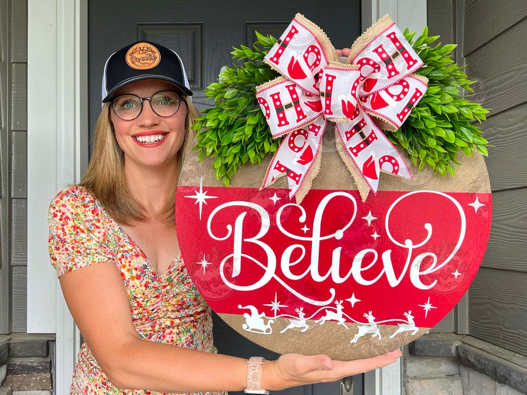 Christmas Front Door Decor Merry Christmas Believe Christmas Wreath ...