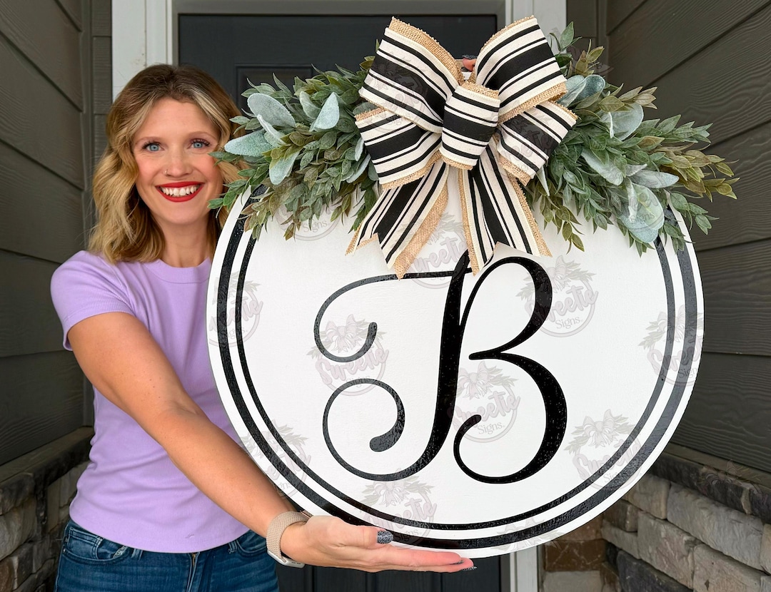 Front Door Decor | Last Name Initial | Personalized Door Wreath | Year ...