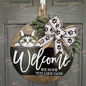 Cat Front Door Hanger | Welcome Door Hanger | Cat Sign | Cat Door ...