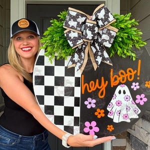 Halloween Front Door Decor | Halloween Wreath | Hey Boo | Ghost ...