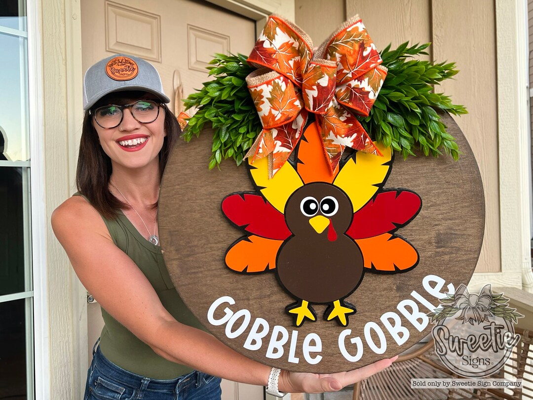 Thanksgiving Front Door Decor | Gobble | Turkey Front Door Wreath ...