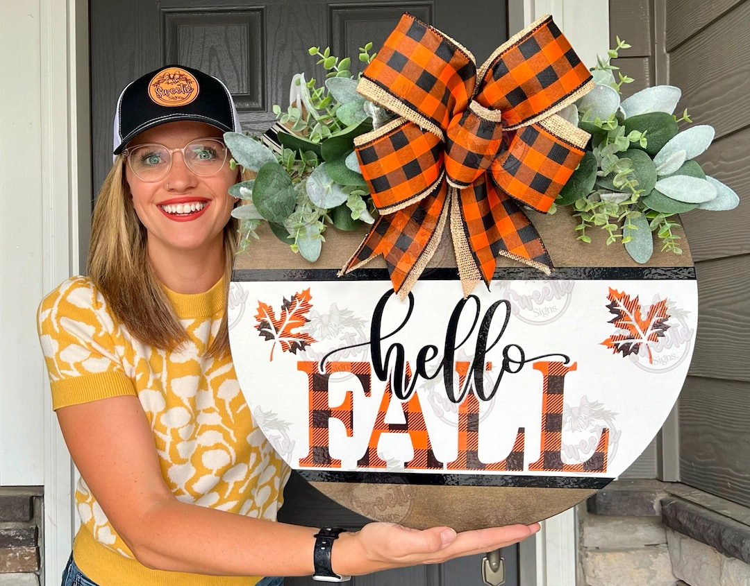 Fall Front Door Decor | Hello Fall | Fall Door Hanger | Fall Welcome ...