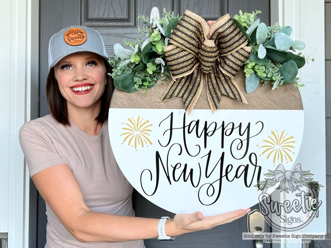 New Year Front Door Decor Happy New Year Sign Fireworks New Year Front ...