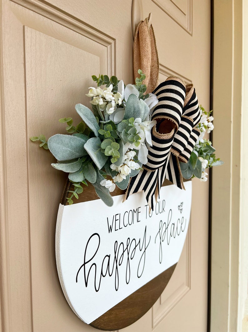Front Door Decor Welcome to Our Happy Place Year Round - Etsy