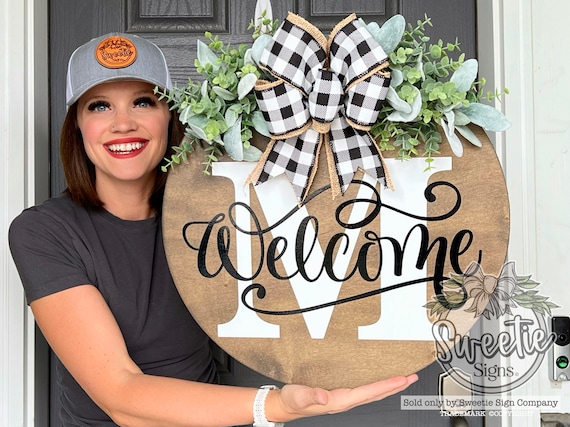 Welcome Signs For Wreaths Welcome Sign Front Door Decor Rustic Round