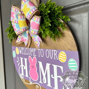 Happy Easter Front Door Decor | Easter Welcome Sign | Peeps | Easter ...