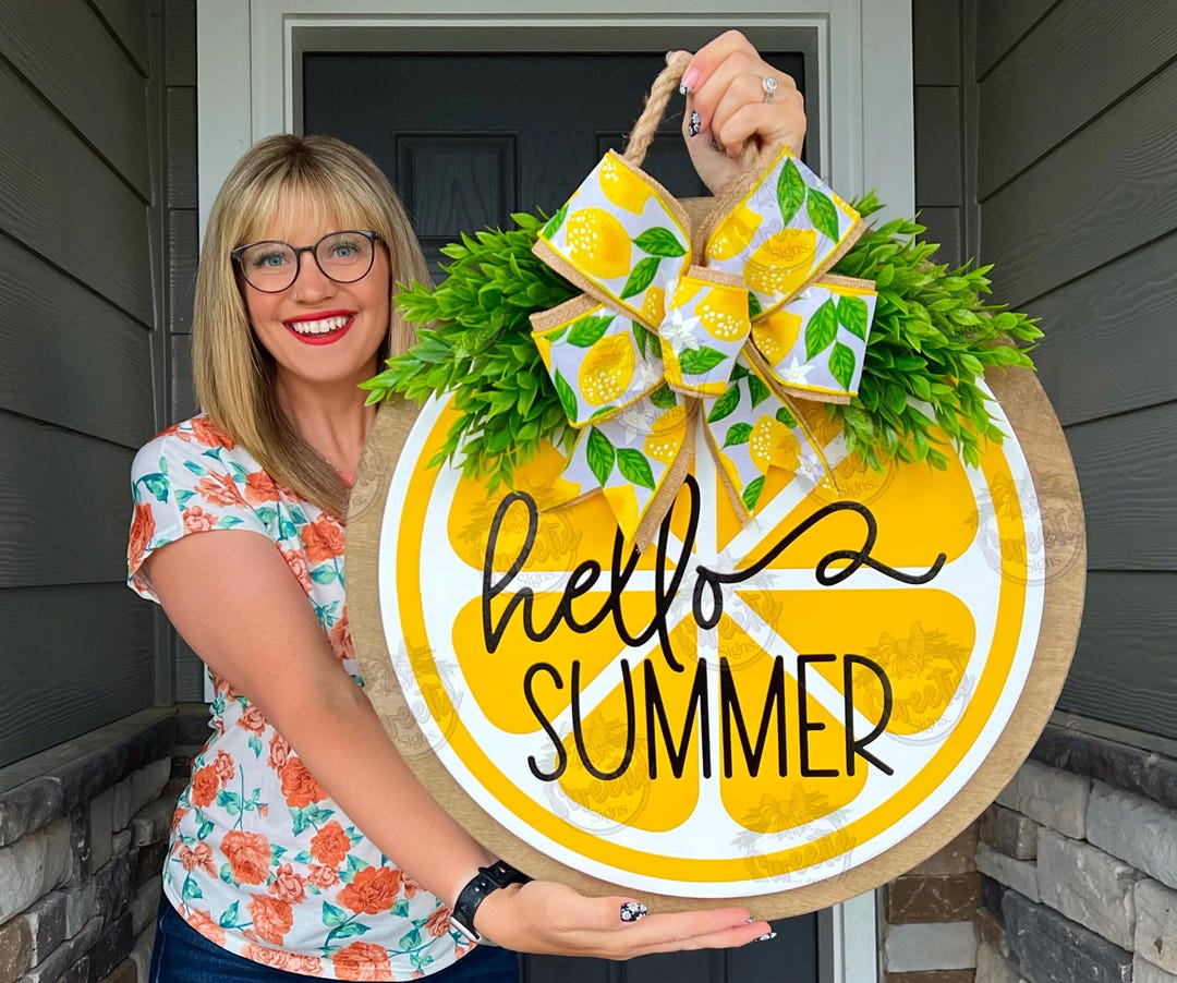 Summer Front Door Decor | Hello Summer | Lemon | Summer Door Hanger ...