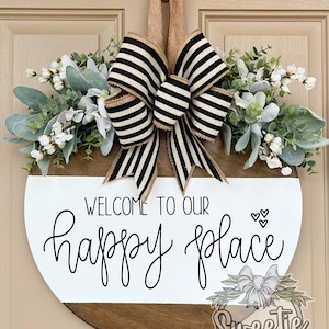 Front Door Decor | Welcome to Our Happy Place | Year Round Wreath ...