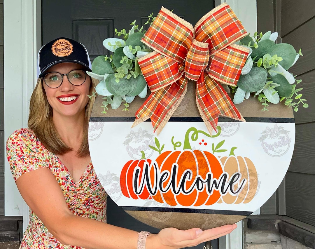 Fall Front Door Decor | Fall Door Hanger | Fall Welcome Sign | Pumpkin ...