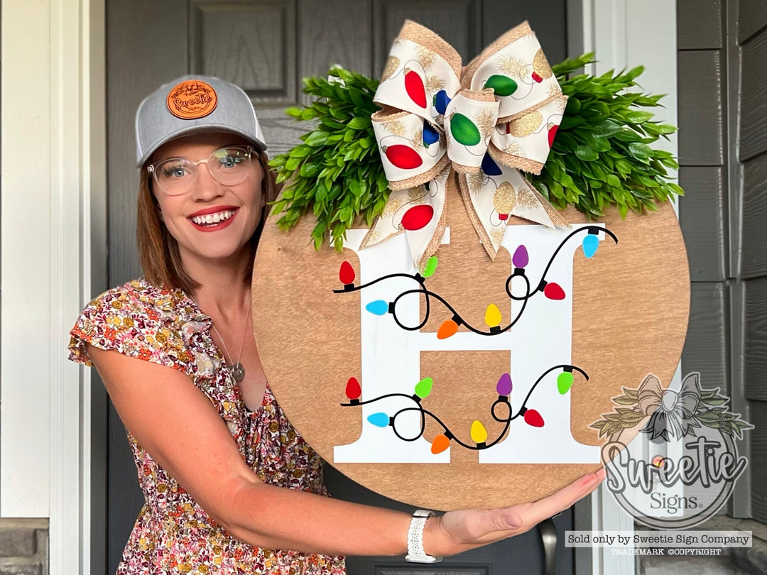 Christmas Front Door Decor Personalized Christmas Sign Christmas Wreath ...