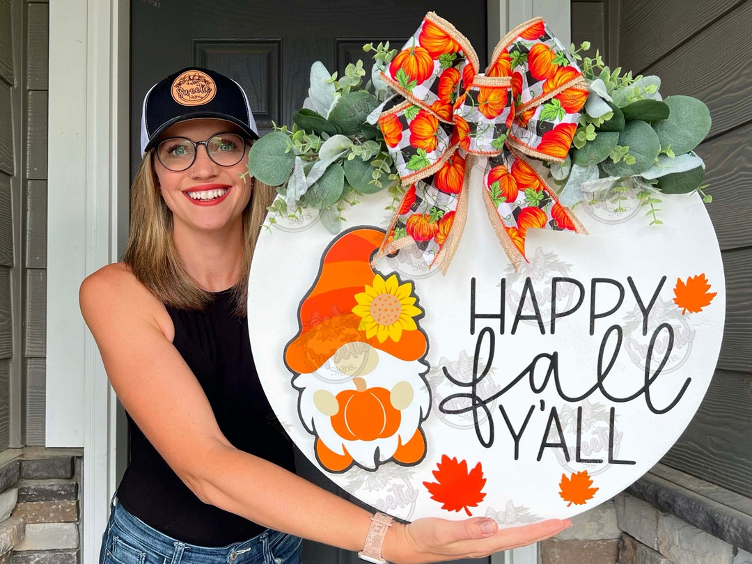Fall Front Door Decor | Happy Fall Y'all Sign | Fall Wreath | Fall ...