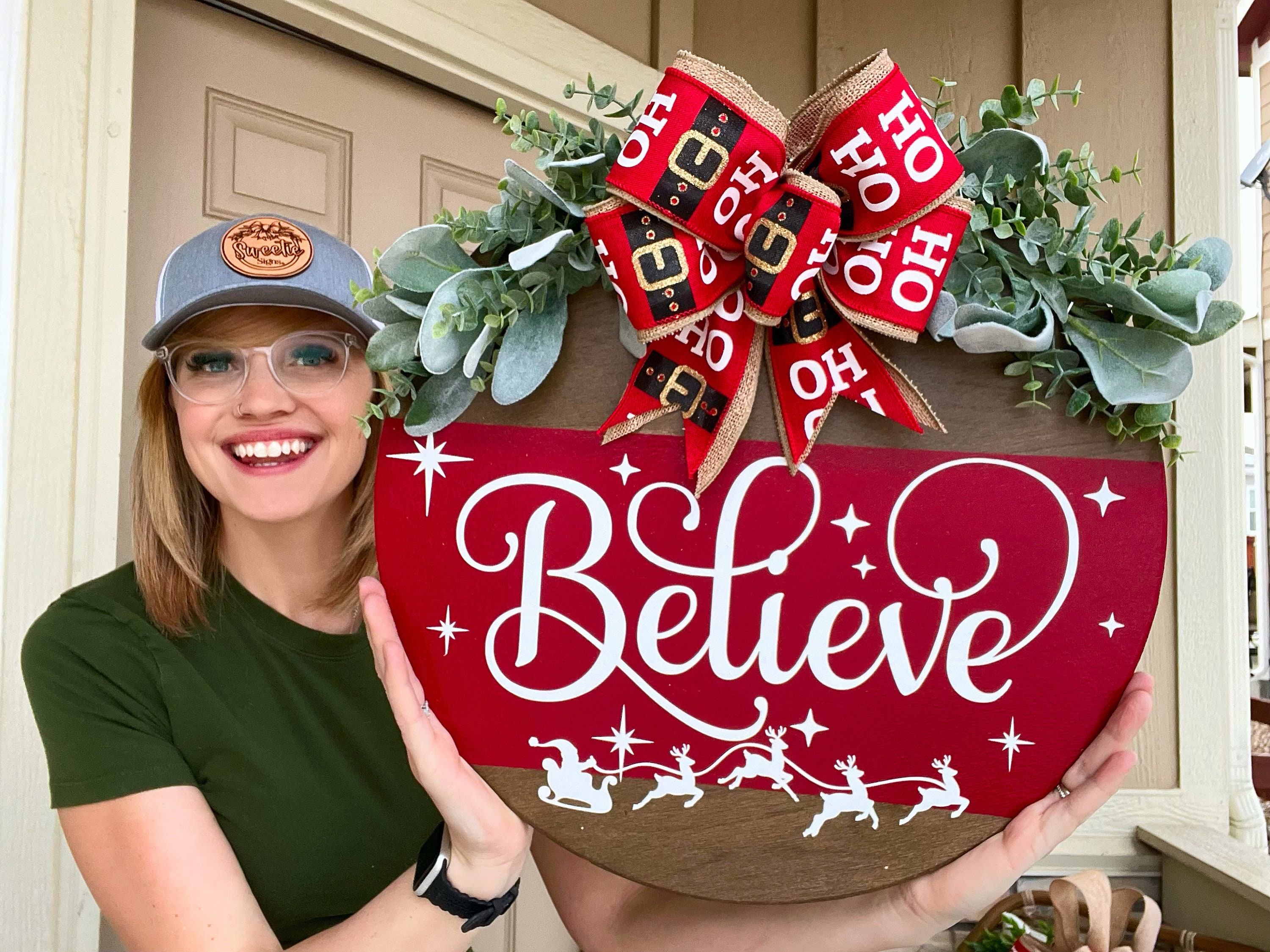 Christmas Front Door Decor Merry Christmas Believe - Etsy
