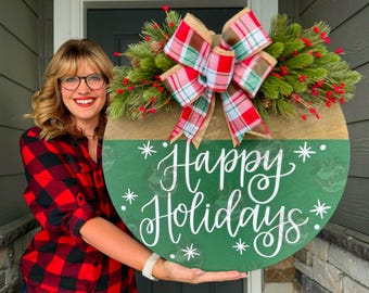 Happy Holidays Front Door Decor | Christmas Front Door Wreath | Holiday ...