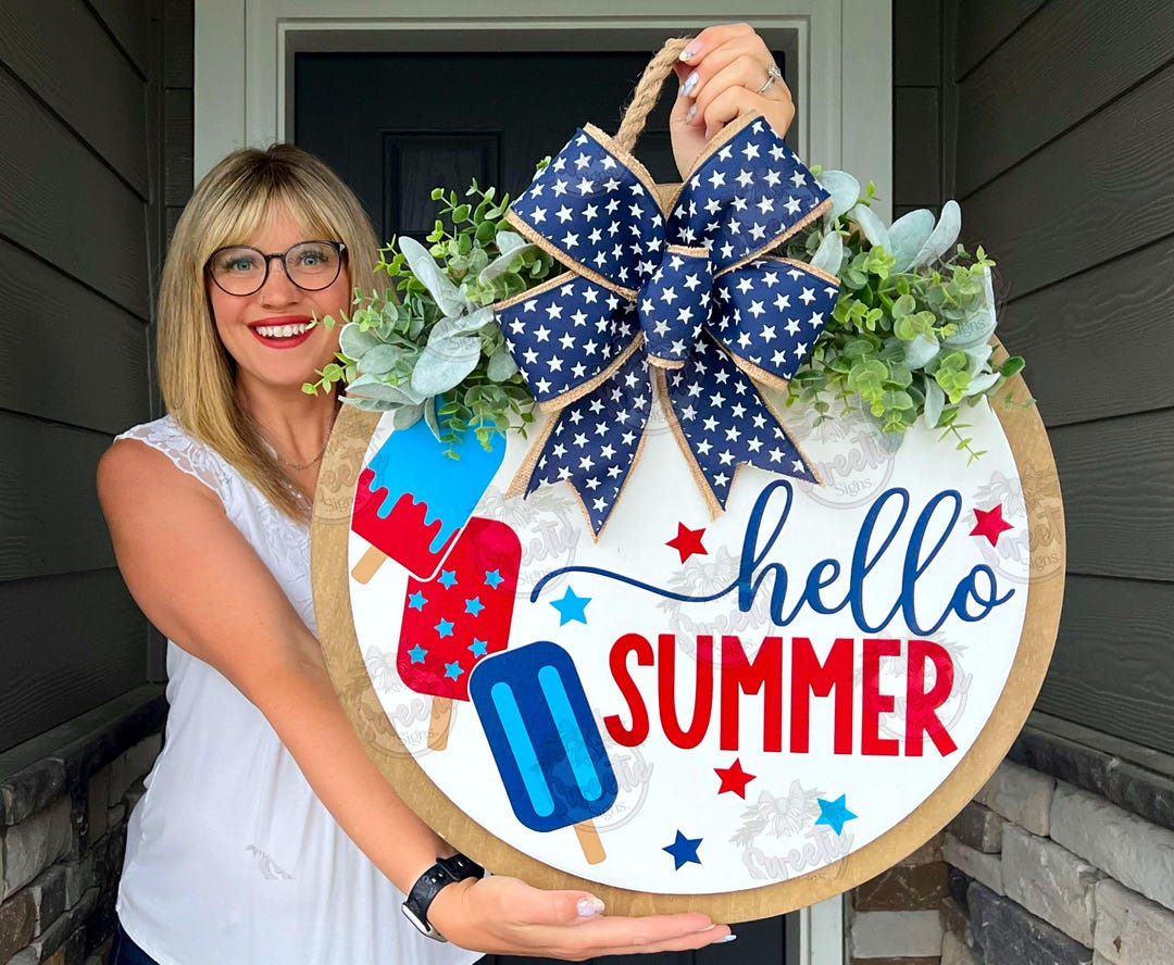 Summer Front Door Decor | Hello Summer | Summer Door Hanger | Summer ...